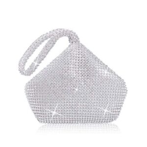 mogor women’s triangle bling glitter luxury full rhinestones portable evening clutch twinkle bag tote purse wallet glitter party wedding prom silver