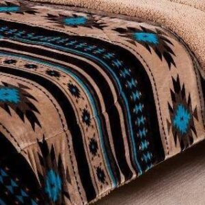 Linen Mart Southwest Aztec Sherpa Borrego Fleece Blanket - 3 Piece Set (Tan) (Queen)