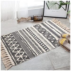 mufhomse bathroom doormat 2’x3′ woven small area rug bohemian door mat cotton modern floor mat with tassel bathroom bedroom outdoor kitchen washable rug