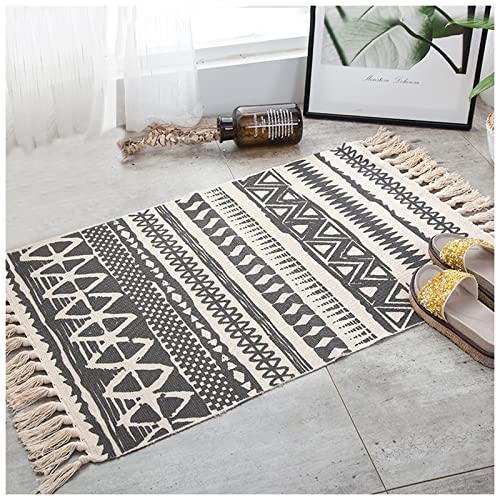 MufHomse Bathroom Doormat 2'x3' Woven Small Area Rug Bohemian Door mat Cotton Modern Floor Mat with Tassel Bathroom Bedroom Outdoor Kitchen Washable Rug