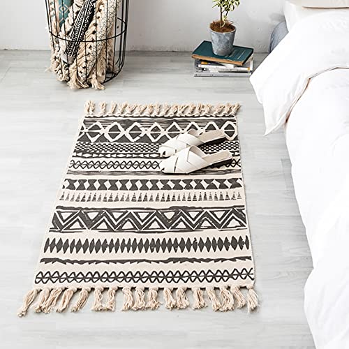 MufHomse Bathroom Doormat 2'x3' Woven Small Area Rug Bohemian Door mat Cotton Modern Floor Mat with Tassel Bathroom Bedroom Outdoor Kitchen Washable Rug