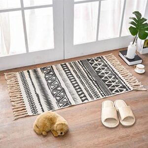 MufHomse Bathroom Doormat 2'x3' Woven Small Area Rug Bohemian Door mat Cotton Modern Floor Mat with Tassel Bathroom Bedroom Outdoor Kitchen Washable Rug