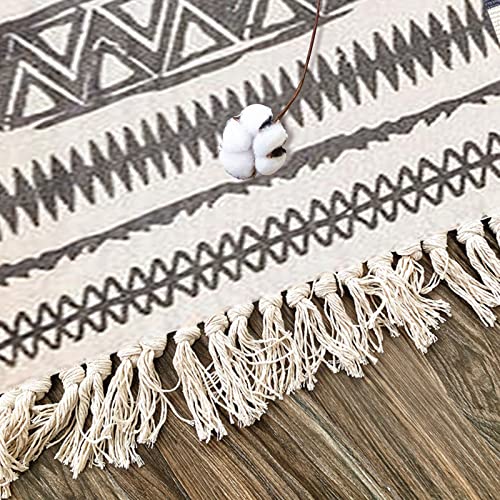 MufHomse Bathroom Doormat 2'x3' Woven Small Area Rug Bohemian Door mat Cotton Modern Floor Mat with Tassel Bathroom Bedroom Outdoor Kitchen Washable Rug