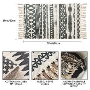 MufHomse Bathroom Doormat 2'x3' Woven Small Area Rug Bohemian Door mat Cotton Modern Floor Mat with Tassel Bathroom Bedroom Outdoor Kitchen Washable Rug