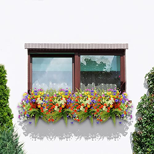 STYLIFING 12 Bundles Artificial Fake Flowers for Outdoor Decoration, UV Resistant Shrubs Plants, Fade Resistant Flowers Faux Plastic Greenery for Indoor Hanging Plants Garden Porch Window Box Wedding