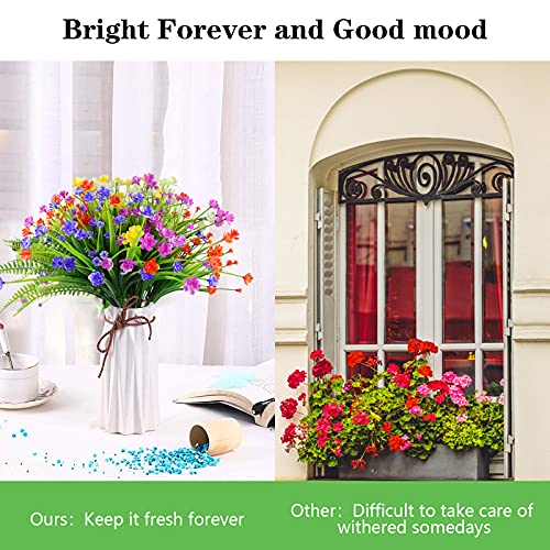 STYLIFING 12 Bundles Artificial Fake Flowers for Outdoor Decoration, UV Resistant Shrubs Plants, Fade Resistant Flowers Faux Plastic Greenery for Indoor Hanging Plants Garden Porch Window Box Wedding