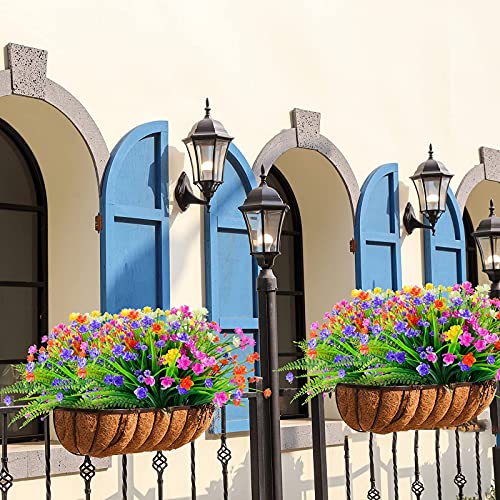 STYLIFING 12 Bundles Artificial Fake Flowers for Outdoor Decoration, UV Resistant Shrubs Plants, Fade Resistant Flowers Faux Plastic Greenery for Indoor Hanging Plants Garden Porch Window Box Wedding