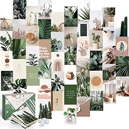 KOLL DECOR Green Picture Collage Kit for wall Aesthetic - 50 Set 4''x6'' Prints Boho Collage Kit Plant Room Decoration Green Wall Collage Kit for Teen Girls