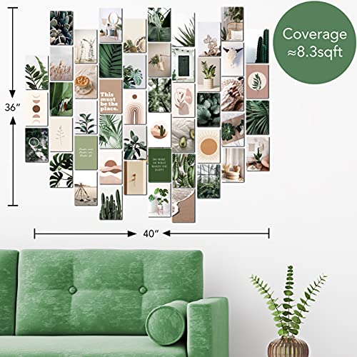 KOLL DECOR Green Picture Collage Kit for wall Aesthetic - 50 Set 4''x6'' Prints Boho Collage Kit Plant Room Decoration Green Wall Collage Kit for Teen Girls