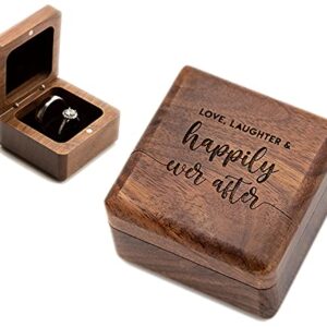 MUUJEE Love, Laughter & Happily Ever After Double Ring Box - Engraved Wooden Ring Case Box for Wedding Ceremony Engagement Proposal Ring Bearer Box - Anniversary Birthday Gift Ideas