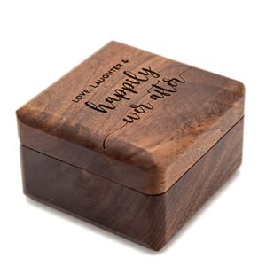 MUUJEE Love, Laughter & Happily Ever After Double Ring Box - Engraved Wooden Ring Case Box for Wedding Ceremony Engagement Proposal Ring Bearer Box - Anniversary Birthday Gift Ideas