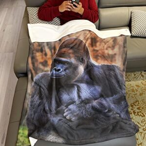 HommomH Gorilla Blanket,African Animals Wild,Soft Fluffy Fleece Throw 60"x80",Black