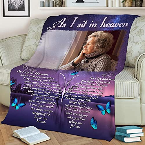 Personalized Memorial Blanket Butterfly Sunset As I Sit in Heaven Blanket Memory Gifts for Loss of Loved One Mom in Heaven Dad in Heaven Husband in Heaven Wife in Heaven Fathers Day Blanket