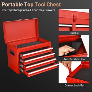 ERGOMASTER 5-Drawers Rolling Tool Chest Cabinet High Capacity Tool Storage Cabinet with Wheels and Locking System, Removable Toolbox Organizer with Sliding Drawers (Standard 5 Drawers，Red)