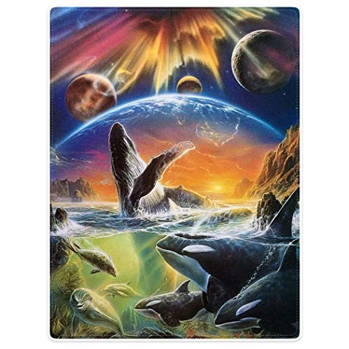 HommomH Whale Blanket,Orca Universe,Soft Fluffy Fleece Throw 60"x80",Colorful