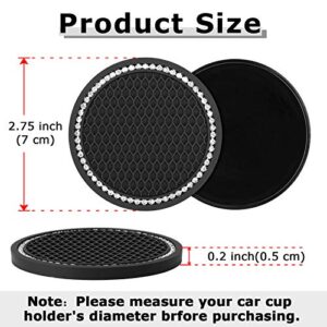 TOOVREN Car Coasters for Cup Holders 4PCS Bling Car Accessories Coasters for Drinks Absorbent Coffee Table Cup Mat Drinking Coaster Silicone Drink Coasters with Holder Home Decor 2.75 Inch Black