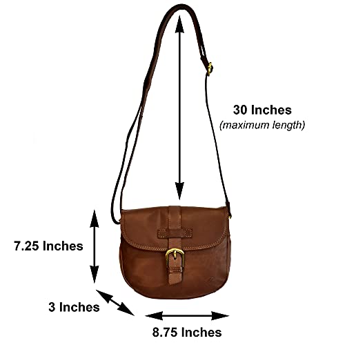 Zinda Genuine Leathers Saddlebag Flap Over Women's Handbag Crossbody Shoulder Sling Multiple Pockets (Brown)