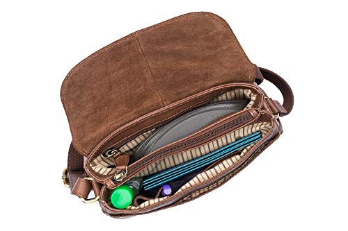 Zinda Genuine Leathers Saddlebag Flap Over Women's Handbag Crossbody Shoulder Sling Multiple Pockets (Brown)