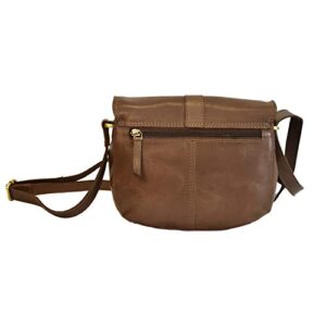 Zinda Genuine Leathers Saddlebag Flap Over Women's Handbag Crossbody Shoulder Sling Multiple Pockets (Brown)