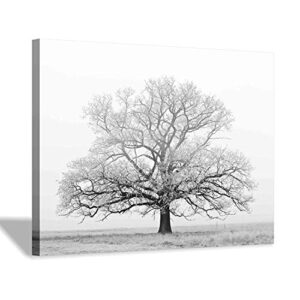 winter tree canvas print artwork: grey & white landscape print wall art for bathroom (16” x 12”)