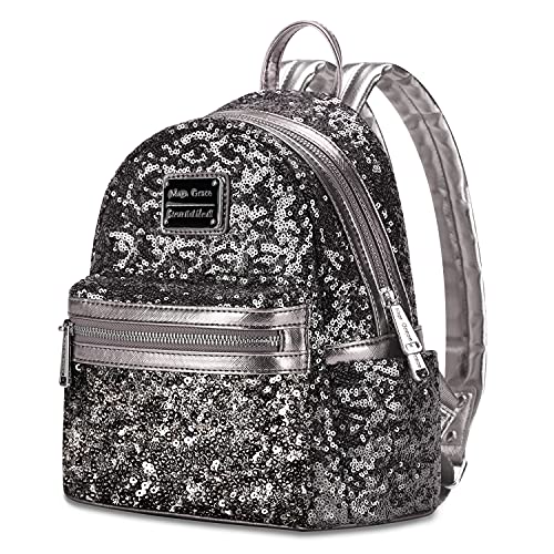 Girls Fashion Backpack Purse: Sequin Mini Back Pack Women PU Leather Small Cute Bag Space Gray