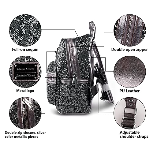 Girls Fashion Backpack Purse: Sequin Mini Back Pack Women PU Leather Small Cute Bag Space Gray