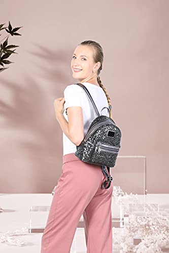 Girls Fashion Backpack Purse: Sequin Mini Back Pack Women PU Leather Small Cute Bag Space Gray