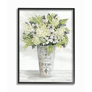 stupell industries french floral greenery bouquet parisian charm flowers, designed by cindy jacobs wall art, 16 x 20, black framed