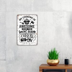 QIONGQI Funny Kitchen Quote My Cooking is Awesome Metal Tin Sign Wall Decor Retro Kitchen Signs with Sayings for Home Kitchen Decor Gifts