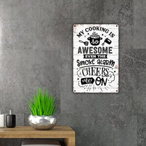 QIONGQI Funny Kitchen Quote My Cooking is Awesome Metal Tin Sign Wall Decor Retro Kitchen Signs with Sayings for Home Kitchen Decor Gifts