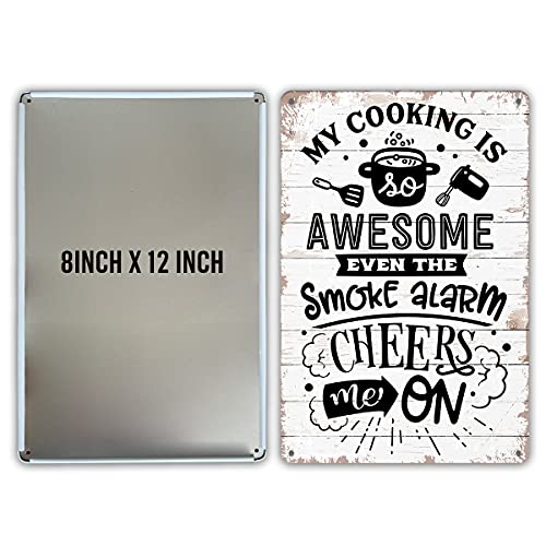 QIONGQI Funny Kitchen Quote My Cooking is Awesome Metal Tin Sign Wall Decor Retro Kitchen Signs with Sayings for Home Kitchen Decor Gifts