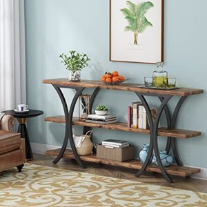 Tribesigns 70.8 Inch Narrow Console Table, Long Sofa Table Entry Table with 3 Tier Storage Shelves for Entryway Hallway Living Room (Brown)