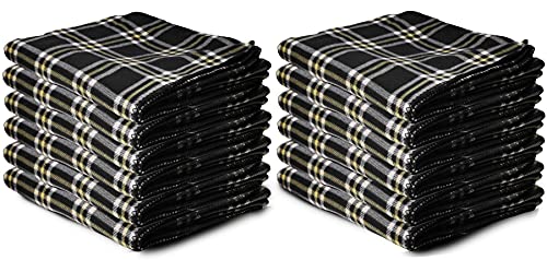 12 Pack of Bulk Soft Fleece Blankets 50 X 60, Light Weight, Cozy Warm Throw Blanket Sofa Travel Outdoor, Wholesale (50 X 60, 12 Pack Black Plaid)