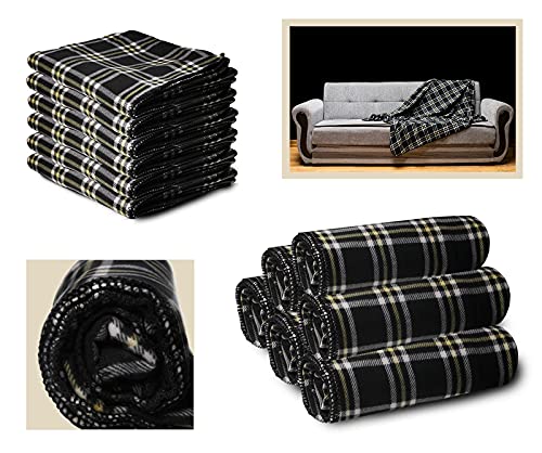 12 Pack of Bulk Soft Fleece Blankets 50 X 60, Light Weight, Cozy Warm Throw Blanket Sofa Travel Outdoor, Wholesale (50 X 60, 12 Pack Black Plaid)