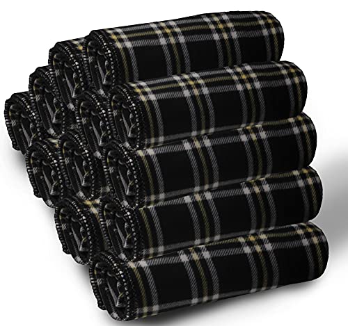 12 Pack of Bulk Soft Fleece Blankets 50 X 60, Light Weight, Cozy Warm Throw Blanket Sofa Travel Outdoor, Wholesale (50 X 60, 12 Pack Black Plaid)