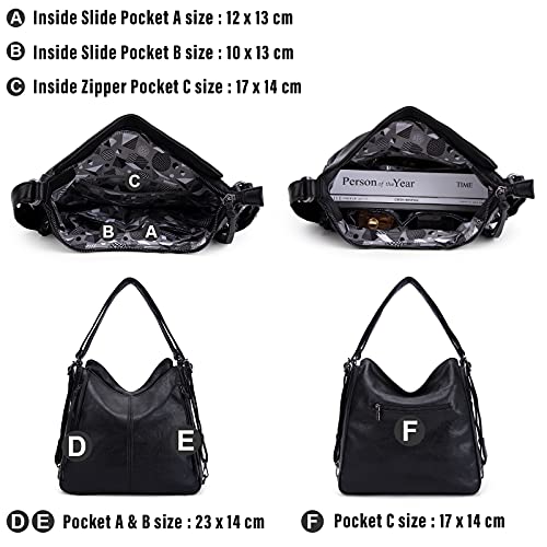 Convertible Backpack Purse For Women Handbag Hobo Tote Satchel Shoulder Bag Black