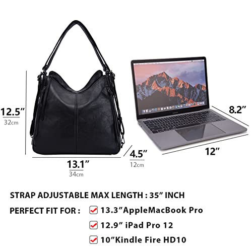 Convertible Backpack Purse For Women Handbag Hobo Tote Satchel Shoulder Bag Black