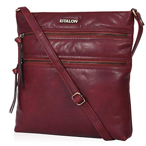 ESTALON Leather Crossbody Purse for Women- Small Crossover Long Over the Shoulder Sling Womens Purses and Handbags (Ruby)