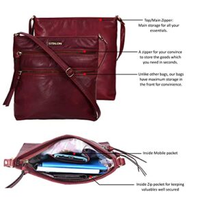 ESTALON Leather Crossbody Purse for Women- Small Crossover Long Over the Shoulder Sling Womens Purses and Handbags (Ruby)