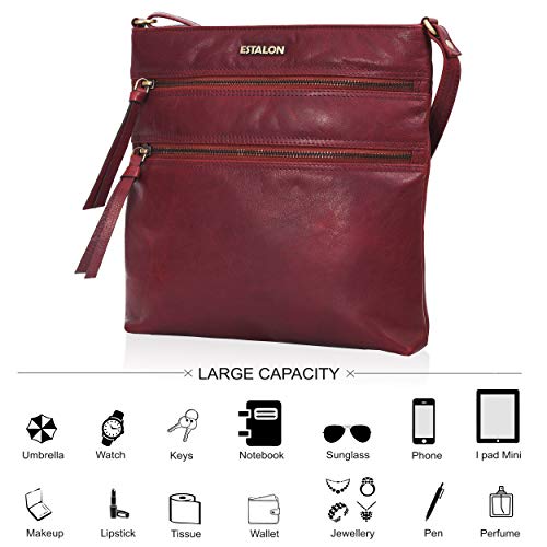 ESTALON Leather Crossbody Purse for Women- Small Crossover Long Over the Shoulder Sling Womens Purses and Handbags (Ruby)