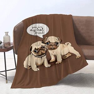 duise flannel bed throw blanket pugs puppies soft and fuzzy plush print blanket friendship is always for you friends gifts for pet animals puppy dog lovers throw(50″x60″)