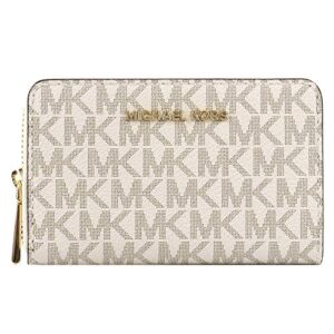 michael kors jet set small zip around card case vanilla/acorn one size