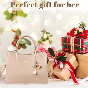 Satchel Purses and Handbags for Women, 3 Compartment Hand Bags with Charms, Pu Leather Ladies pocketbooks for women, Khaki