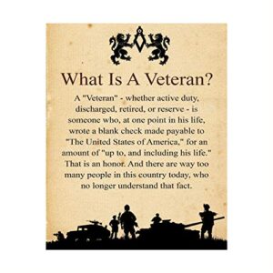 “what is a veteran”-patriotic wall art sign -8 x 10″ usa military silhouette poster print- ready to frame. perfect decor for home-office-shop-restaurants. show your gratitude for our veterans.