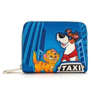 loungefly x disney oliver and company taxi ride zip-around wallet (blue/yellow, one size)