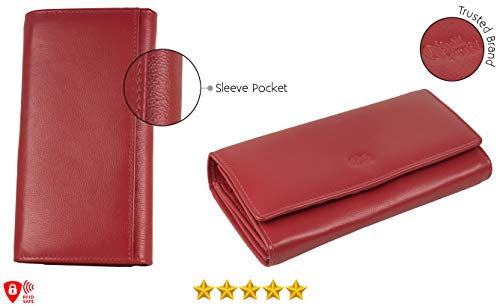 Mou Meraki Women RFID Blocking Real Leather Bifold Wallets For Women-Shield Against Identity Theft (WATERMELON)