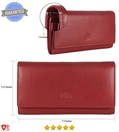 Mou Meraki Women RFID Blocking Real Leather Bifold Wallets For Women-Shield Against Identity Theft (WATERMELON)