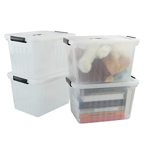 Ponpong 18 Qt. Large Plastic Storage Box, Clear Plastic Latch Box, 4 Pack