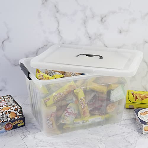 Ponpong 18 Qt. Large Plastic Storage Box, Clear Plastic Latch Box, 4 Pack