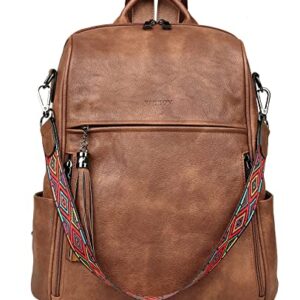 FADEON Leather Backpack Purse for Women Designer Ladies Shoulder Book Bag Fashion PU Convertible Travel Backpack Purses